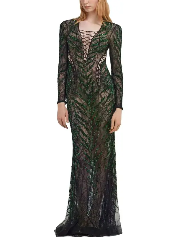 Roberto Cavalli Embellished Long-sleeve Maxi Dress - Black