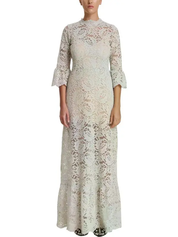 PNK Flared-sleeve Lace Maxi Dress - Green