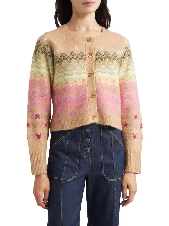Cinq À Sept Millie Fair Isle Studded Cardigan - Light Doe Multi