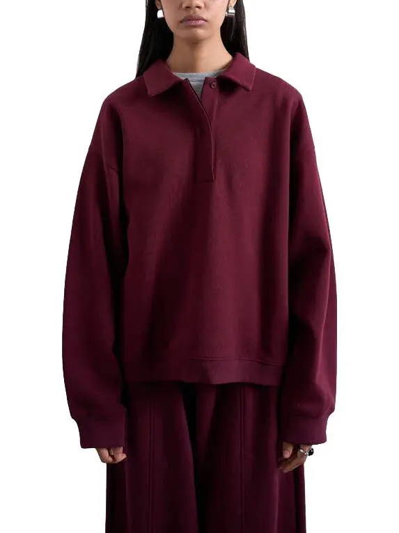 Topshop Oversized Polo Sweatshirt - Burgundy