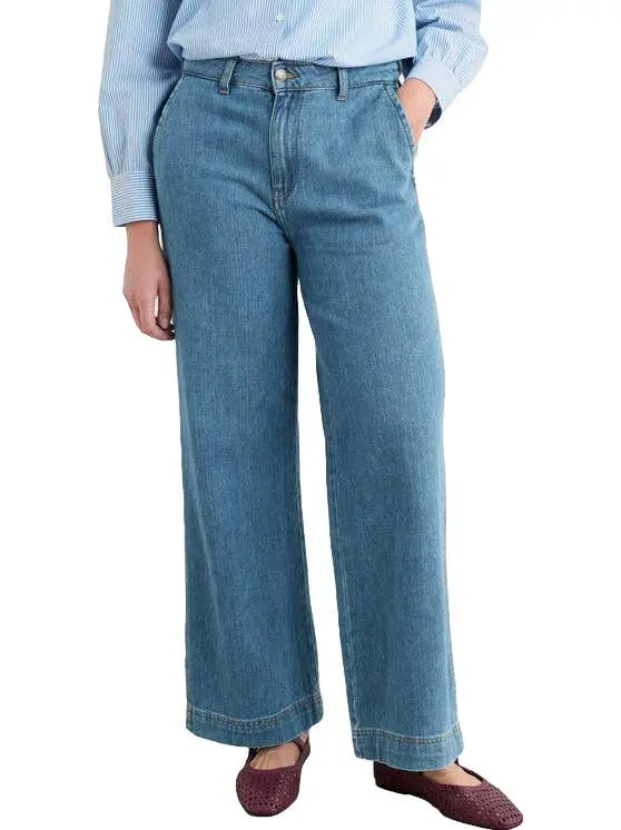 SEASALT CORNWALL Sennen Cove Wide Leg Jeans - Mid Wash Grain