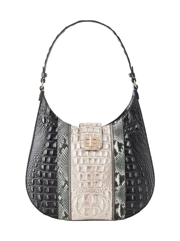 Brahmin Embossed Leather Fallon Shoulder Bag - Charcoal Nottingham