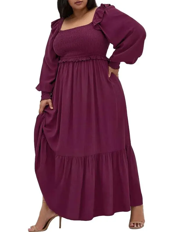 City Chic Saddie Long Sleeve Maxi Dress - Bordeaux
