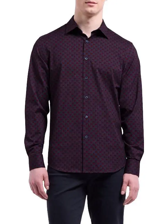 Bugatchi Jimmy Ooohcotton® Geo Pattern Button-up Shirt - Bordeaux