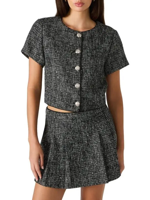 Steve Madden Aralynn Crop Tweed Top - Black