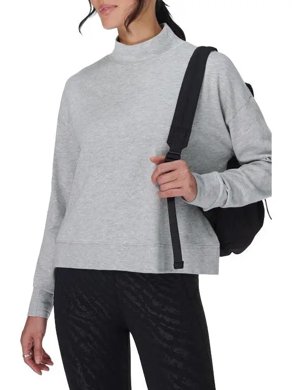 Sweaty Betty After Class Cotton Turtleneck Crop Sweatshirt - Light Grey Marl