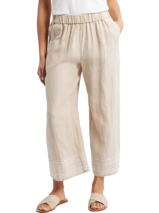 Tommy Bahama Embroidered Wide Leg Linen Pants - Natural Linen