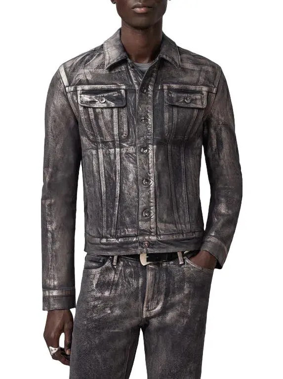 John Varvatos Anthony Foiled Denim Trucker Jacket - Metal Grey