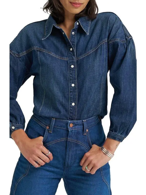 Wrangler Western Denim Snap-up Shirt - Homestead Haze