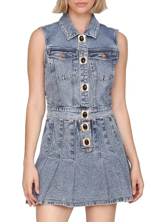 Avec Les Filles Cropped Denim Vest - Essex Blue Wash