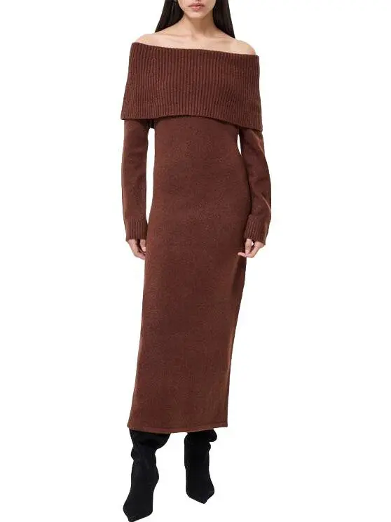 French Connection Emilia Off-the-shoulder Maxi Sweater Dress - 21-chocolate