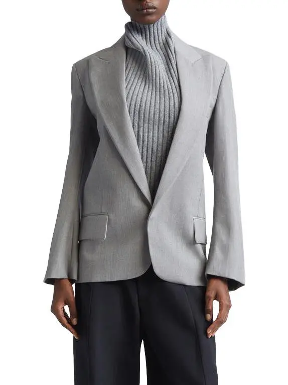 Victoria Beckham Sculptural Sleeve Virgin Wool Jacket - Light Grey Melange