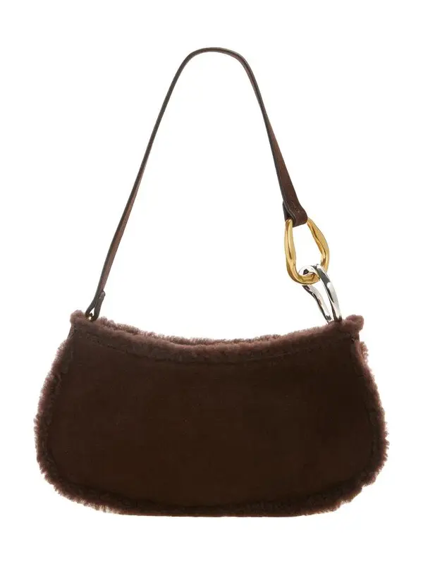 Staud Ollie Suede Shoulder Bag With Faux Shearling Trim - Espresso