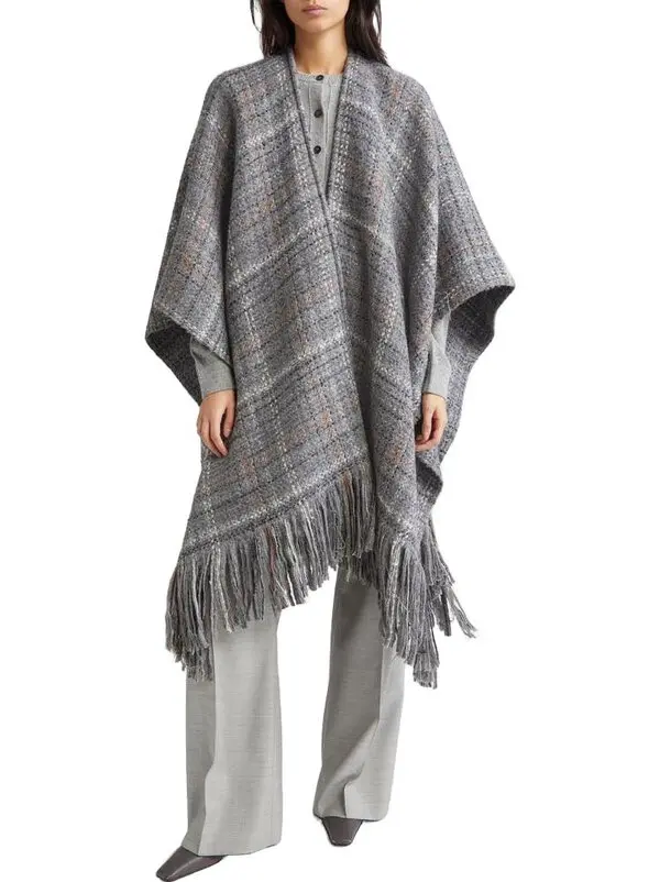 Johnstons Of Elgin Plaid Wool Cape - Grey