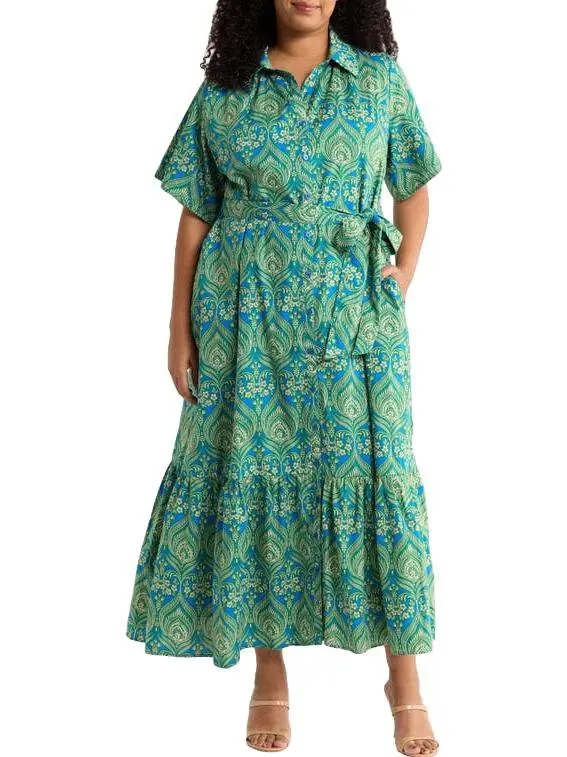 SUGARLIPS Nyra Paisley Valery Belted Shirt Dress - Green-blue-multi