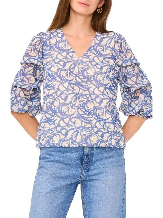 Vince Camuto Print Bubble Sleeve Top - Deep River