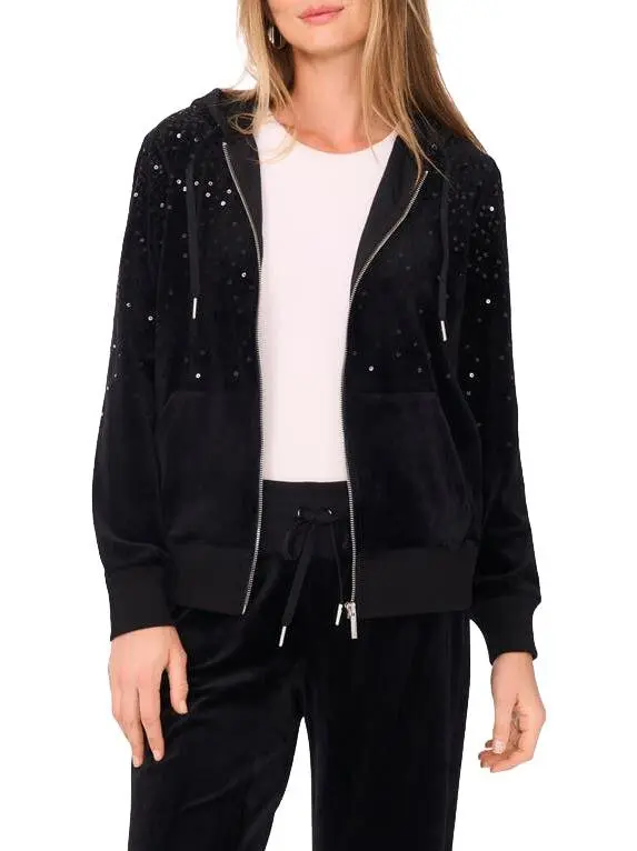 Vince Camuto Sequin Front Zip Hoodie - Rich Black