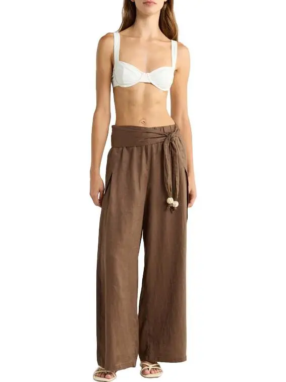 Elan Tie Side Linen Cover-up Pants - Brown