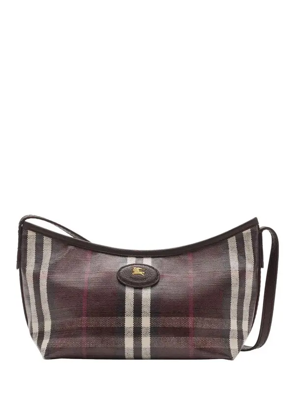 Burberry Highlands Check Coated Canvas Baguette Bag - Mahogany