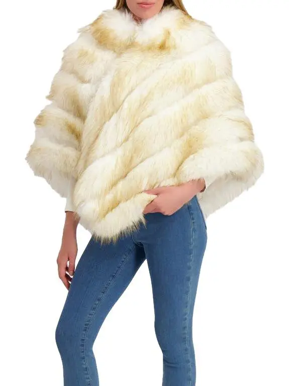 LYLA GRANT Fur-free Fox Poncho - White/gold