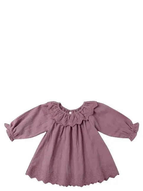 QUINCY MAE Isla Embroidered Long Sleeve Cotton Dress - Mulberry