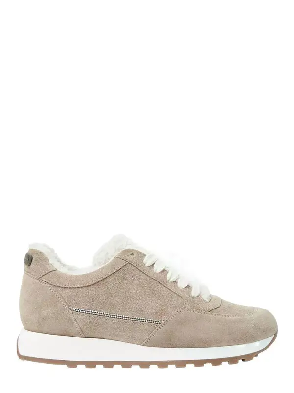 Peserico Suede Shearling-trim Sneakers - Neutrals