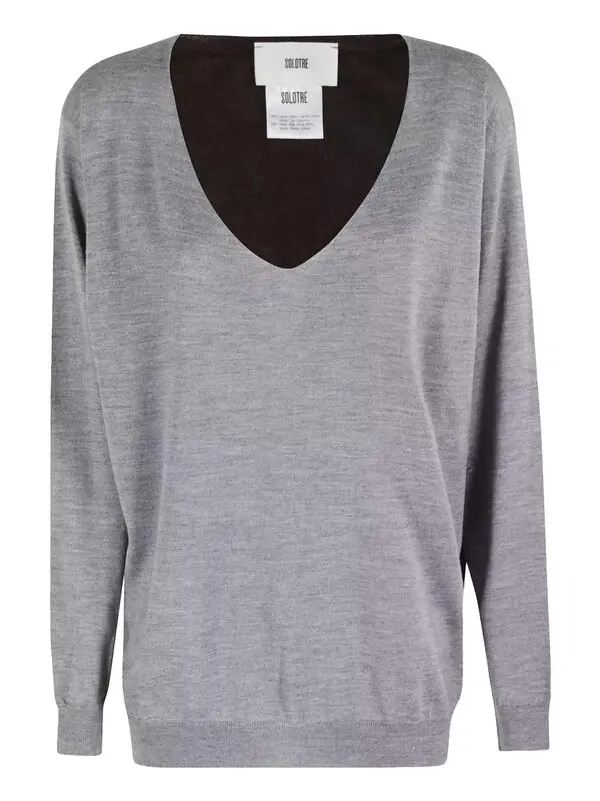 SOLOTRE V-neck Colourblock Sweater - Grey