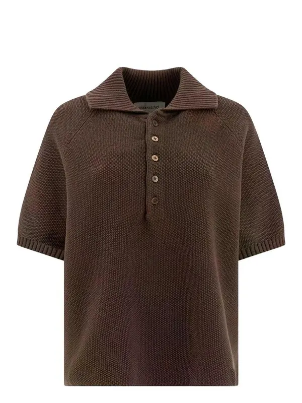 UMARMUNG Ribbed-collar Buttoned Polo Top - Brown
