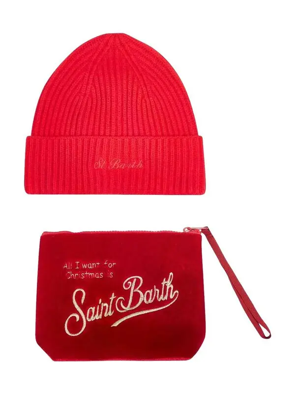 MC2 SAINT BARTH Ribbed Velvet Beanie With Pouch - Red