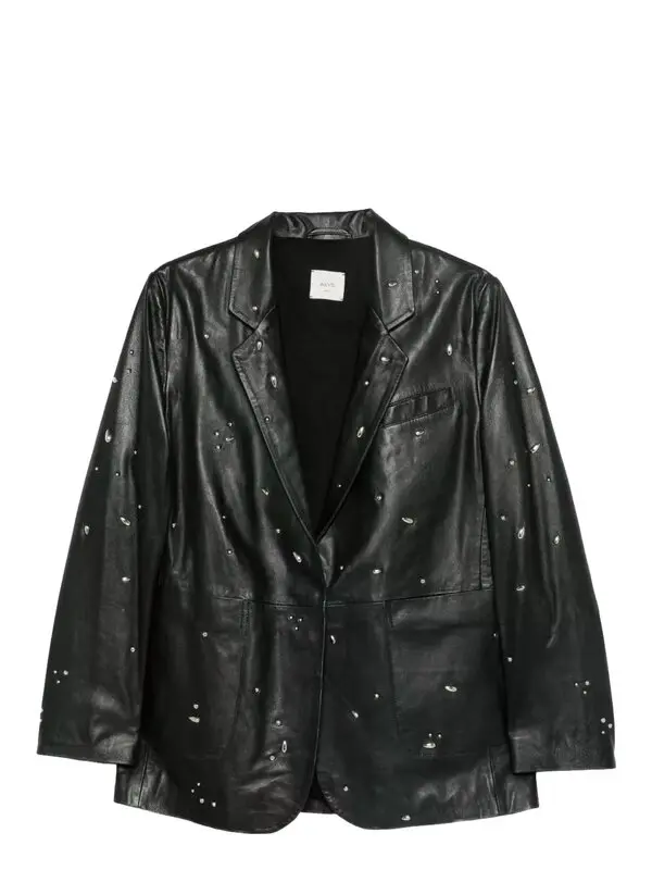 ALYSI Embellished Leather Jacket - Black