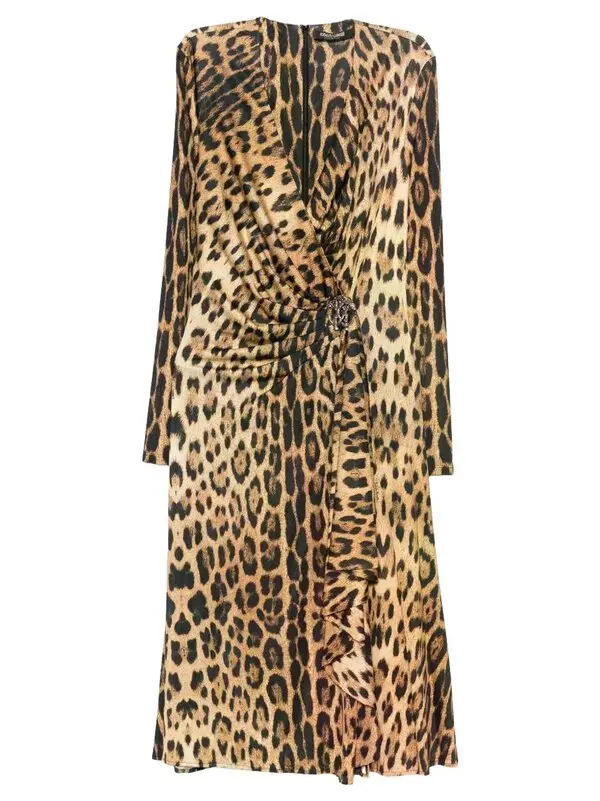 Roberto Cavalli Animal-print Draped Dress - Brown