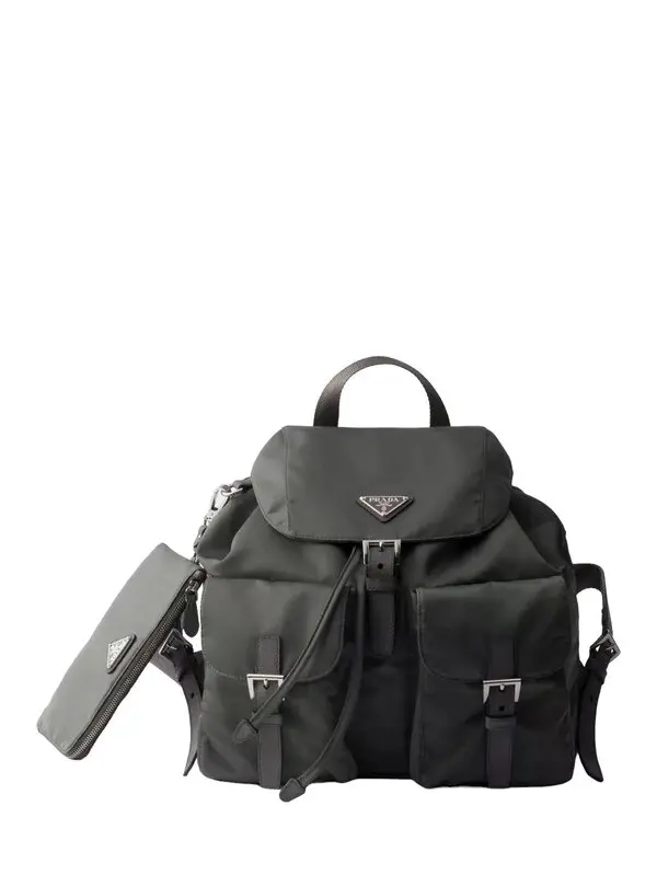 Prada Backpack With Flap Closure And Front-pockets - Grey