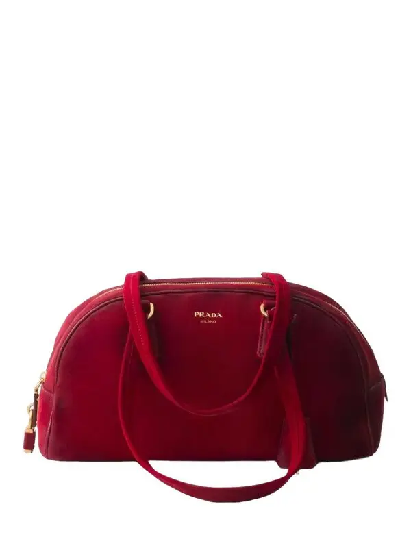 Prada Medium Suede And Leather Bowling Bag - Red