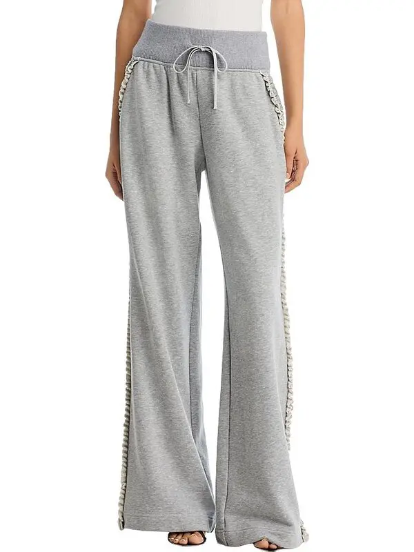 Cinq À Sept Ruffled Rhinestone Trim Pants - Heather Grey