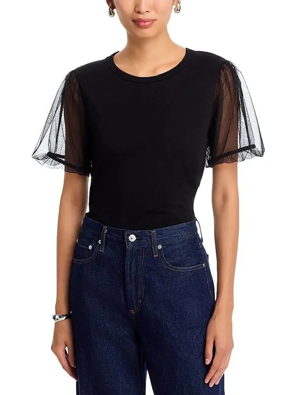 Velvet By Graham & Spencer Justine Mesh Sleeve Top - Black