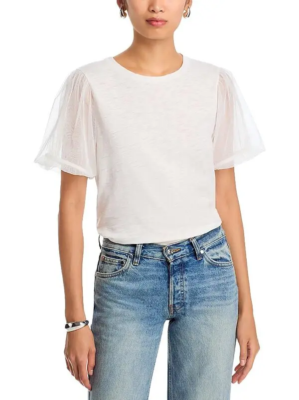 Velvet By Graham & Spencer Justine Mesh Sleeve Top - Cream