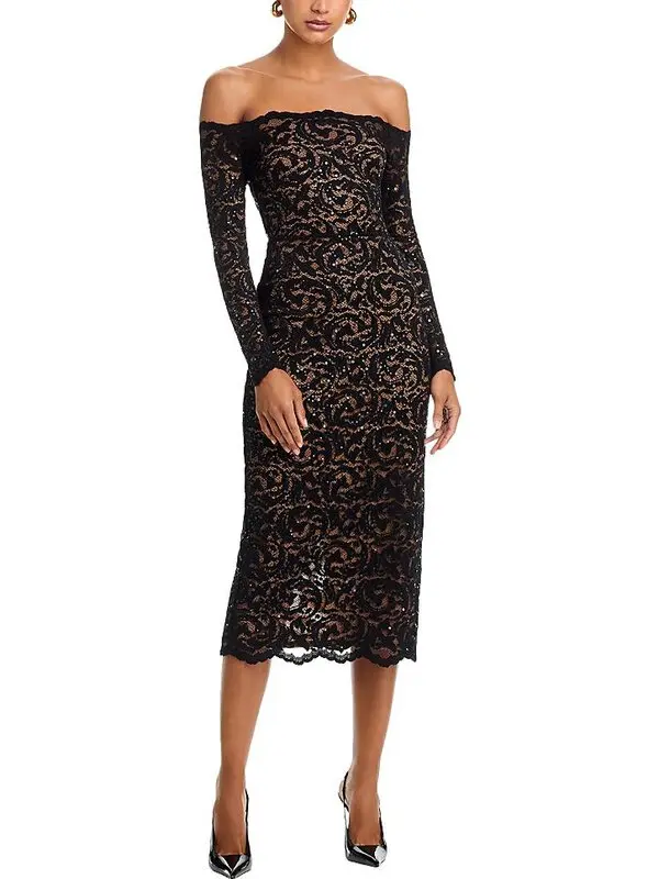 L'Agence Lindsay Lace Midi Dress - Black