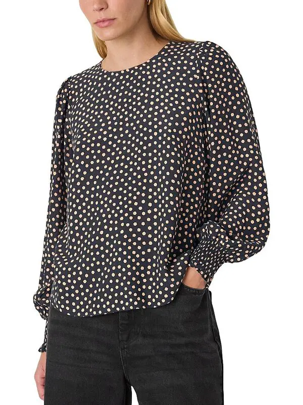 Whistles Spot Shirred Cuff Blouse - Black/multi
