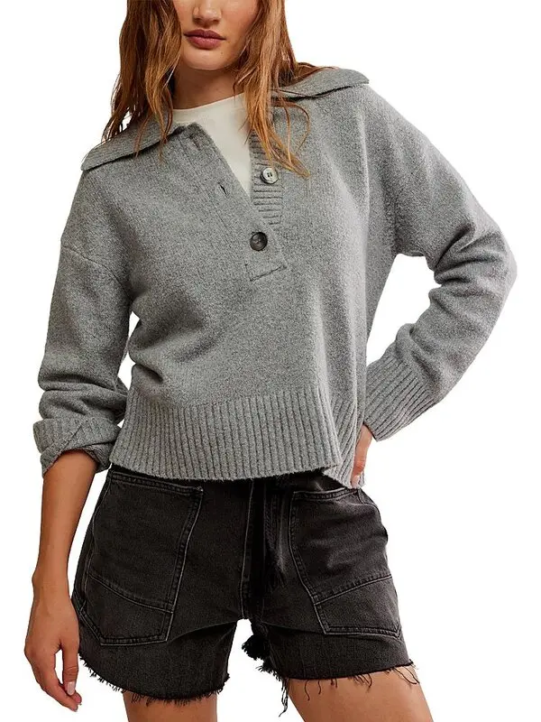 Free People Trading Up Polo Sweater - Grey Heath