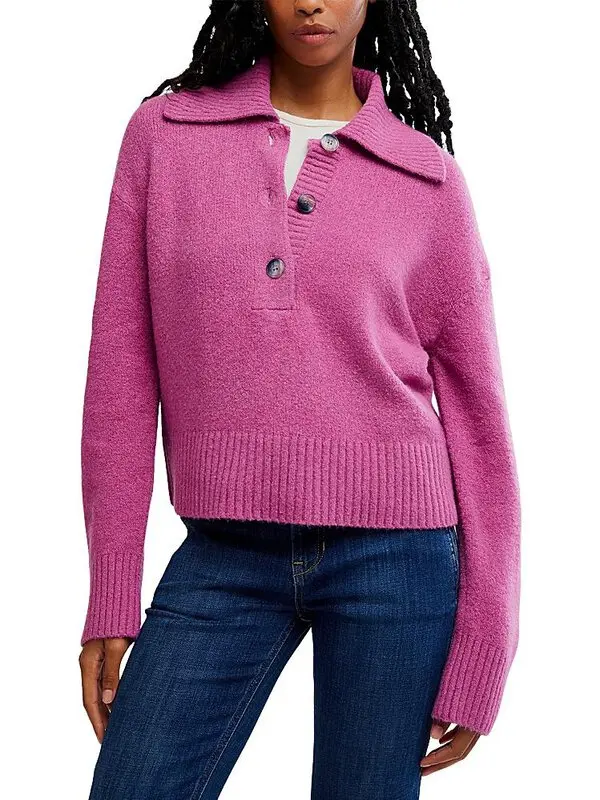 Free People Trading Up Polo Sweater - Magenta