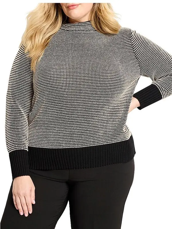 NIC+ZOE Pixel Knit Funnel Neck Sweater - Black Multi
