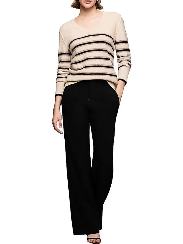 NIC+ZOE Sparkle Stripe V-neck Sweater - Neutral Multi