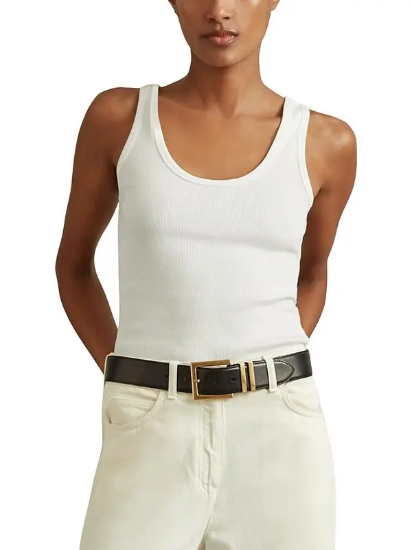 REISS Violet Scoop Neck Rib Vest - White