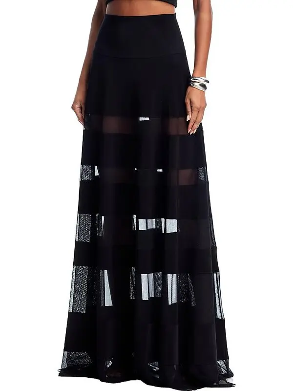 Norma Kamali Spliced Maxi Skirt - Black/black Mesh