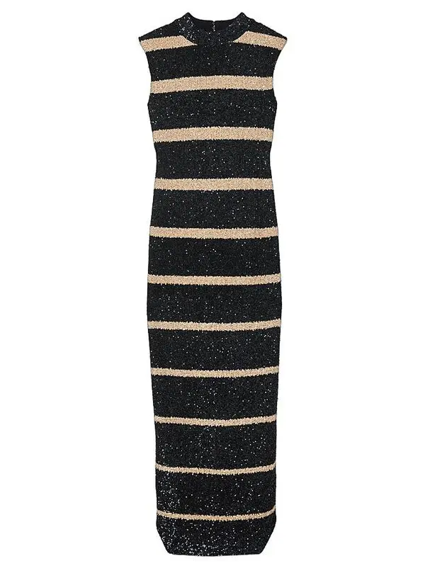 St. John Degrade Breton Stripe Sequin Dress - Ecru/black Multi