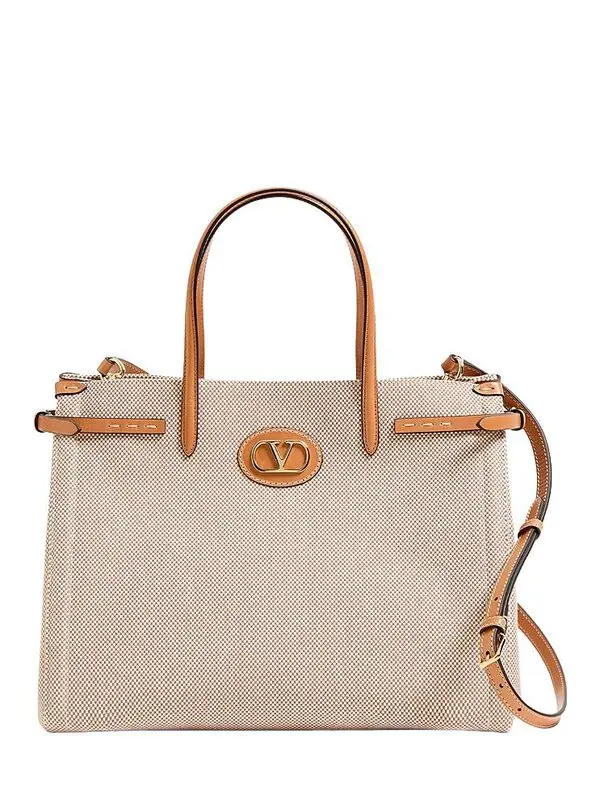 Valentino Garavani Antibes Medium Canvas Convertible Tote Bag - Camel/natural