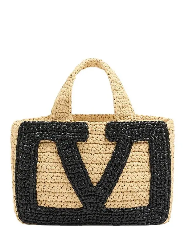 Valentino Garavani Viva Superstar Small Raffia Shopping Tote Bag - Natural/black