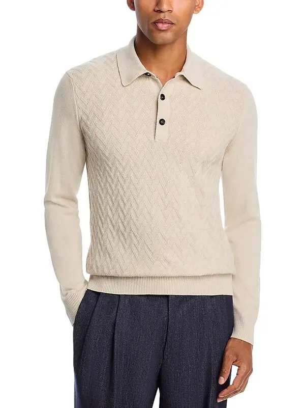 MAURIZIO BALDASSARI Parquet Stitch Long Sleeve Polo Sweater - Cream