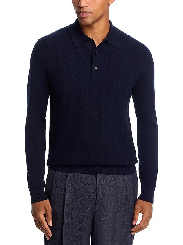 MAURIZIO BALDASSARI Parquet Stitch Long Sleeve Polo Sweater - Navy