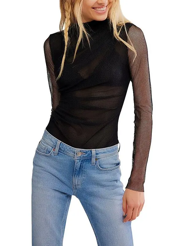 Free People On My Way Mesh Bodysuit - Black